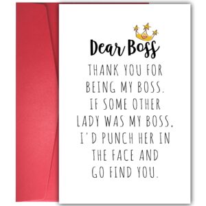 yiwansin funny boss’s day card for boss lady, thank you card for her woman, humorous boss lady card from employee, appreciations card, thank you for being my boss