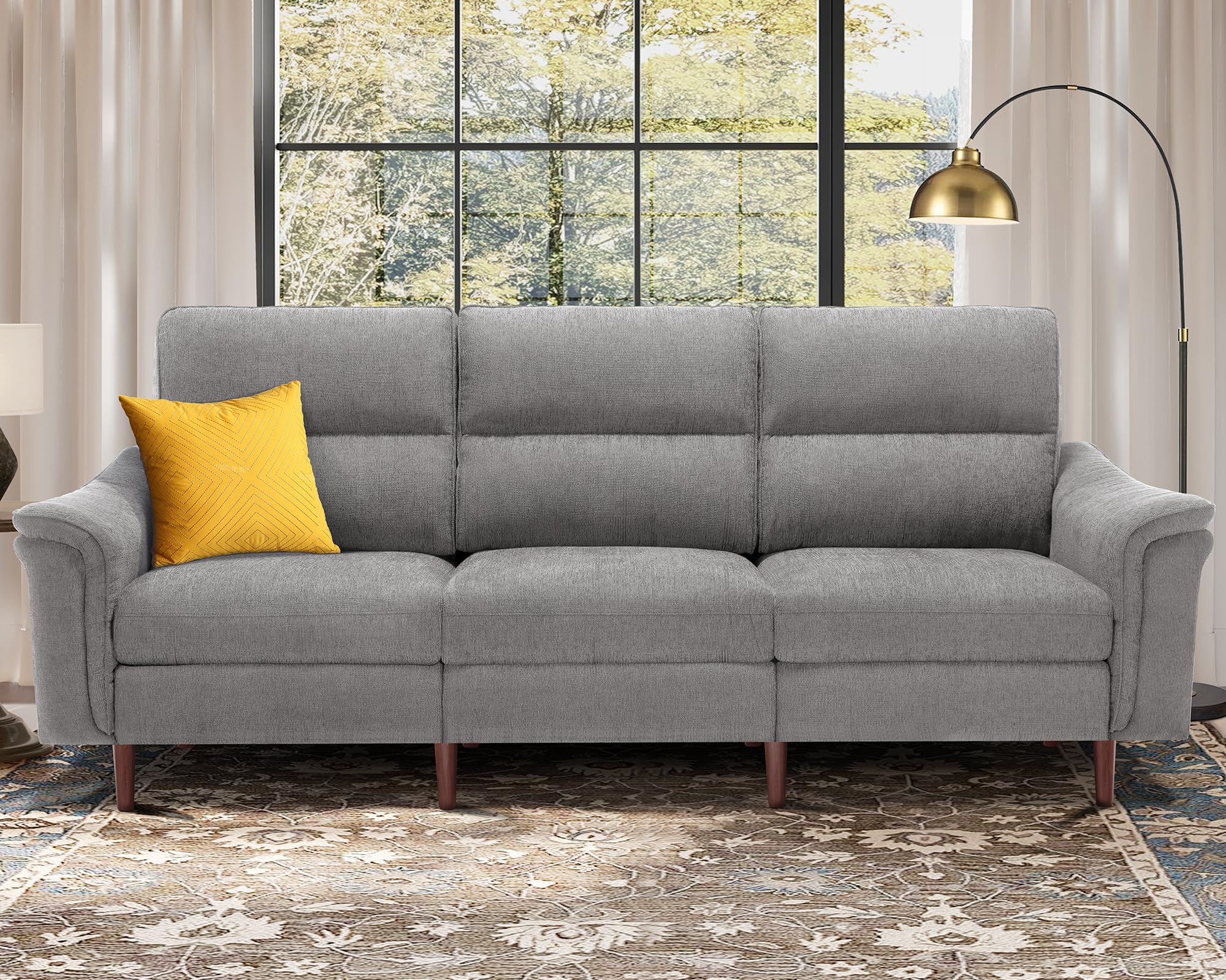 Hanherry 99" Modular Sectional Sofa Couch for Living Room, Comfy 3-Seater Chenille Fabric Couch, Curved Wide Armrest, High Backrest,Wide and Deep Seat, Upholstered Couch & Removable Cover