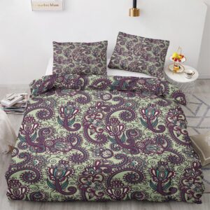 fjwxcbd paisley floral bedding king size duvet cover set 3 piece, vintage bohemian bedroom decor, boho medallion duvet cover & 2 pillow shams, with zipper & ties, super soft microfiber