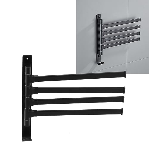 Eurollar Towel Racks for Bathroom, Rotating 4 Poles Towel Rack, Space Aluminum Folding Matte Black Finish, Wall Mount Rotatable Bath Towel Hanger, for Bathroom, Kitchen, Hotel