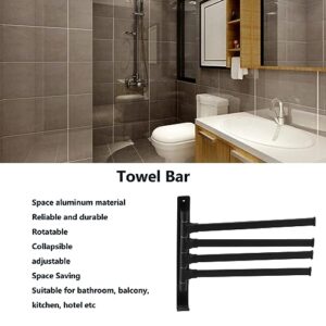 Eurollar Towel Racks for Bathroom, Rotating 4 Poles Towel Rack, Space Aluminum Folding Matte Black Finish, Wall Mount Rotatable Bath Towel Hanger, for Bathroom, Kitchen, Hotel