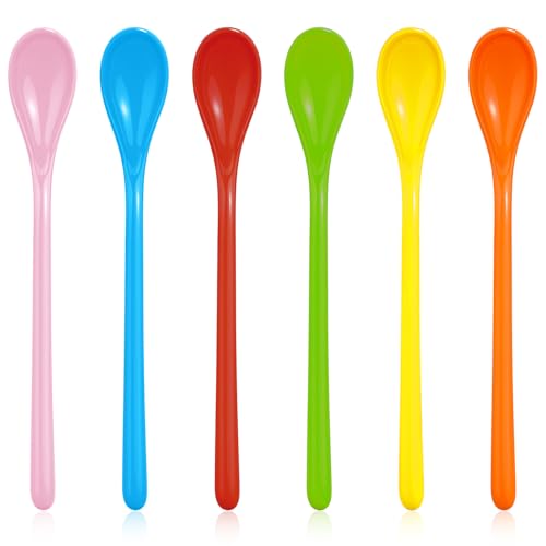 Giantree 6 PCS Long Handle Spoons, Long Handle Mixing Spoon, 7.28 Inches Colorful Teaspoons, Coffee Spoons Tall Iced Tea Ice Cream Sundae Cocktail Hot Chocolat Stirring Longdrink Spoons