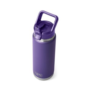 yeti rambler 26 oz bottle, vacuum insulated, stainless steel with color matching straw cap, peak purple