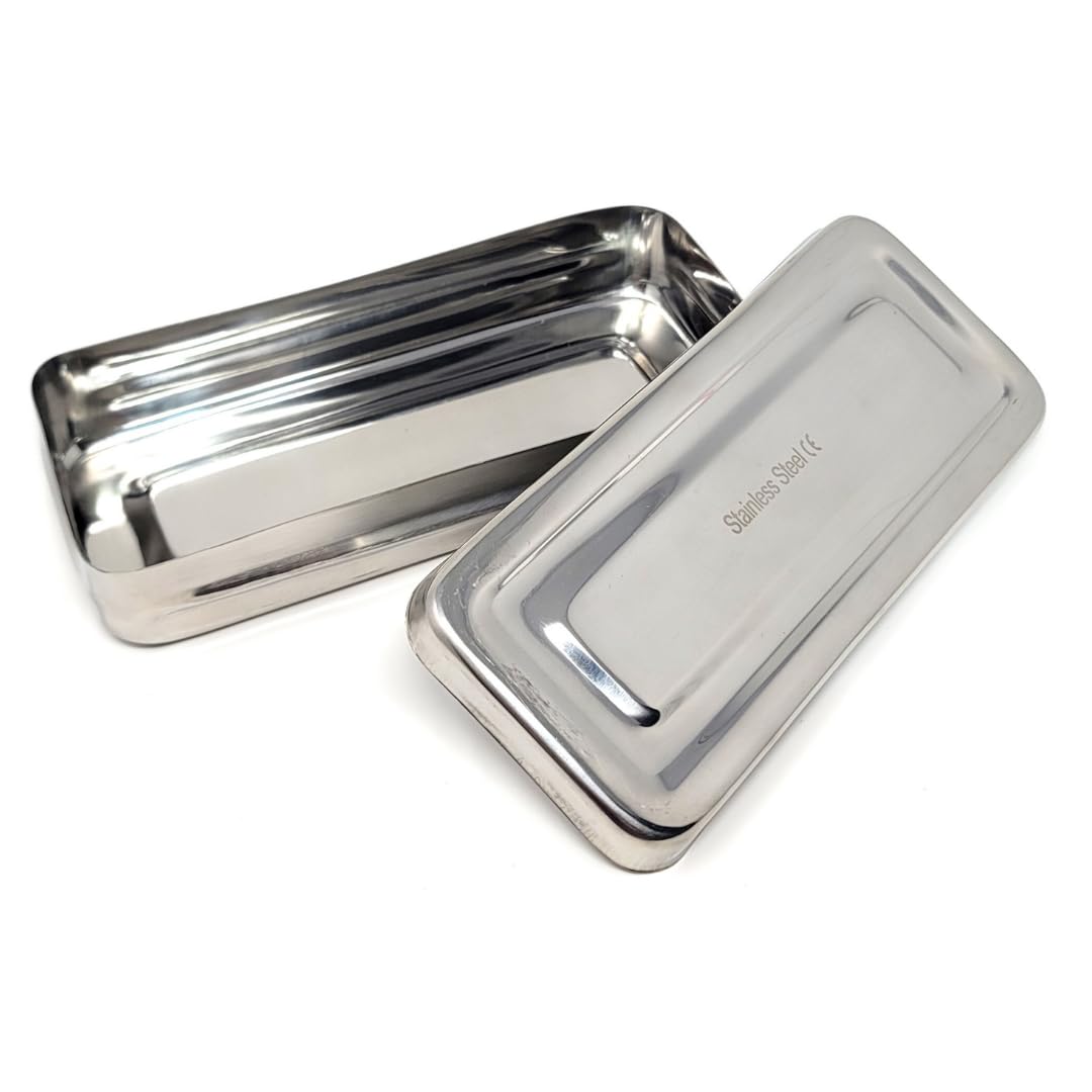 Rectangular Stainless Steel Boxes Empty Storage Organizer Containers w/Lids for Small Items Portable Bins to Hold Accessories Gadgets All Purpose Home Utility Box (Plain - 7" L x 3" W x 1.25" H)