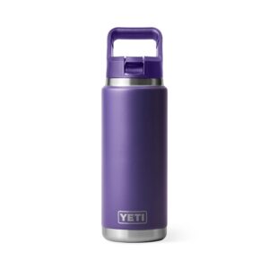 YETI Rambler 26 oz Bottle, Vacuum Insulated, Stainless Steel with Color Matching Straw Cap, Peak Purple