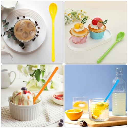 Giantree 6 PCS Long Handle Spoons, Long Handle Mixing Spoon, 7.28 Inches Colorful Teaspoons, Coffee Spoons Tall Iced Tea Ice Cream Sundae Cocktail Hot Chocolat Stirring Longdrink Spoons