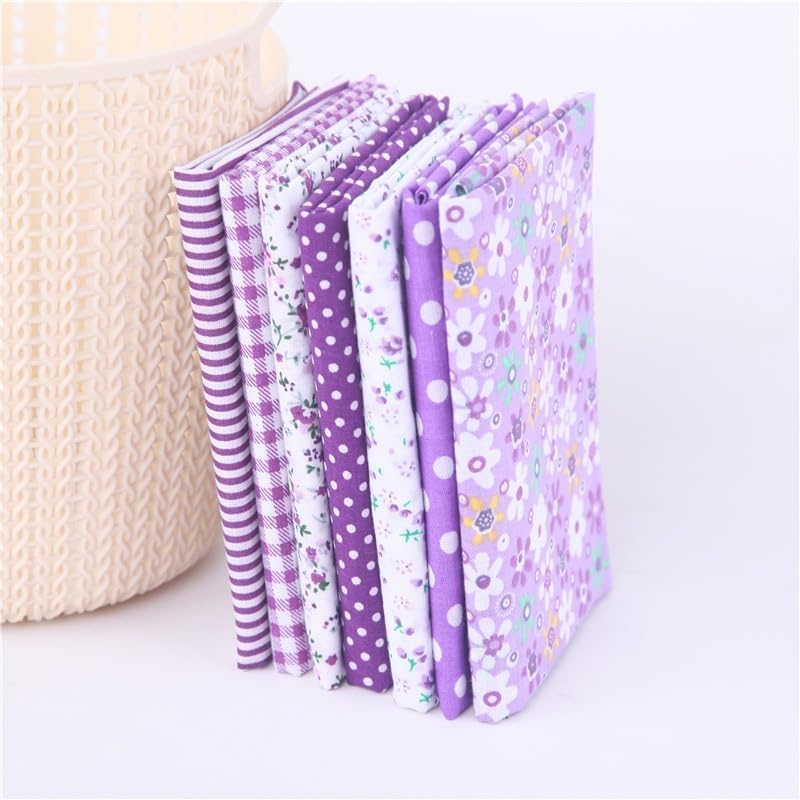 7Pcs Top Purple Cotton Craft Fabric Bundle Squares Patchwork,DIY Sewing Scrapbooking Quilting Floral Dot Pattern Craft and Hobby Fabric,Fabric Arts,Crafts and Sewing10" x 10" (25cm x 25cm)