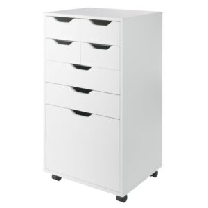 winsome halifax bins & drawers multi-storage tall mobile cabinet, white