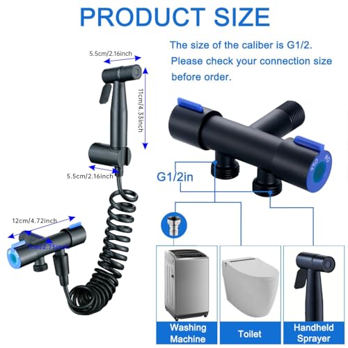 304Stainless Steel Toilet Bidet Sprayer Set with Dual Outlet Angle Valve -High-Pressure Handheld Spray Gun for Bathroom Cleaning. No Electricity Required (Black)