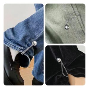 Multi-Function Magnetic Clothing Clips - Magnetic Clothing Clips with Chain Magnetic Buttons for Hijab, Loose T-Shirt Hems, Sleeves, Collar and Pants Hems (Silver - 4pcs)