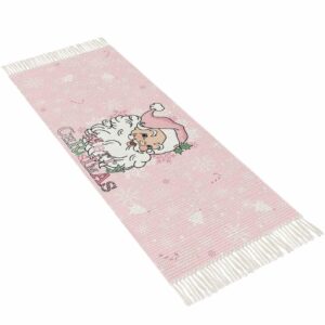 Runner Rug for Hallway 2x6ft, Merry Christmas Cute Pink Santa Washable Runner Rugs with Tassels Woven Floor Carpet Runners for Hallways Kitchen Laundry Entryway