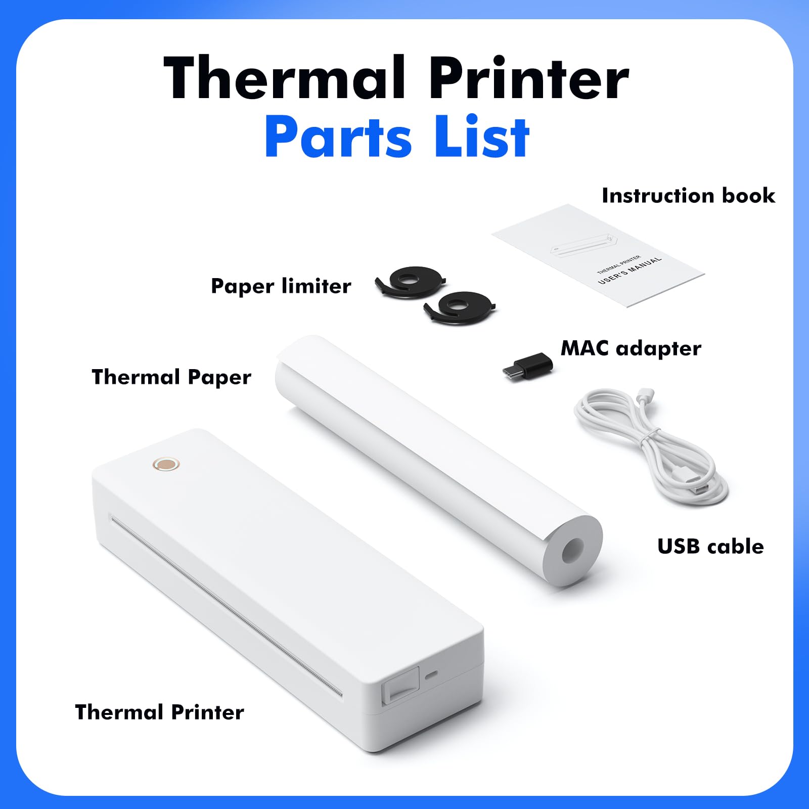 A4 Portable Thermal Printer Wireless BT & USB Connect with Mobile Computer 57mm/80mm/110mm/210mm2in/3in/4in/8in) Inkless Printing PDF File Webpage Contract Documents Picture Comes with 1pc Thermal