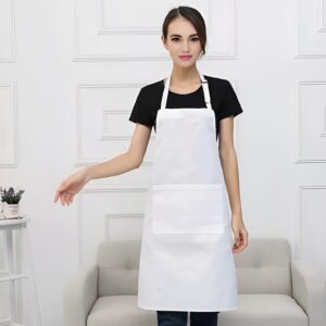 White Apron,Chef Apron For Men Women Adults Chef Costume Adjustable Kitchen Cooking Long Aprons For Women With Pockets(White)