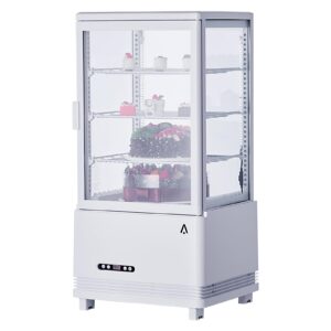 agrestem commercial cake refrigerator glass door display fridge, 2.4 cu. ft pastry display case, countertop pastry display with double-layered glass, interior led lighting, adjustable shelves, white