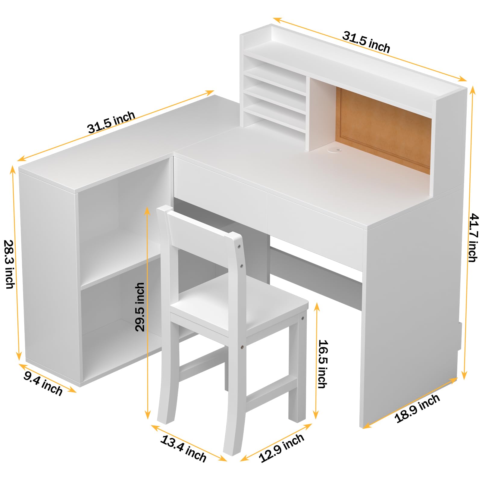 NKUGCFC Kids Study Desk and Chair Set with Drawers and Shelves,KidsDesk with Bulletin Board, 41in*31in White Kids Desk and Chair Set for 5-12 Year Old, Kids Corner Desk and Chair Set