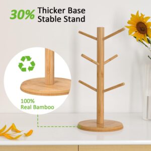 Wisuce Coffee Mug Tree Bamboo Mug Holder Coffee Cup Stand Mug Holders for Countertop Coffee Mug Rack Organizer Stand with 6 Hooks