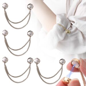 multi-function magnetic clothing clips - magnetic clothing clips with chain magnetic buttons for hijab, loose t-shirt hems, sleeves, collar and pants hems (silver - 4pcs)