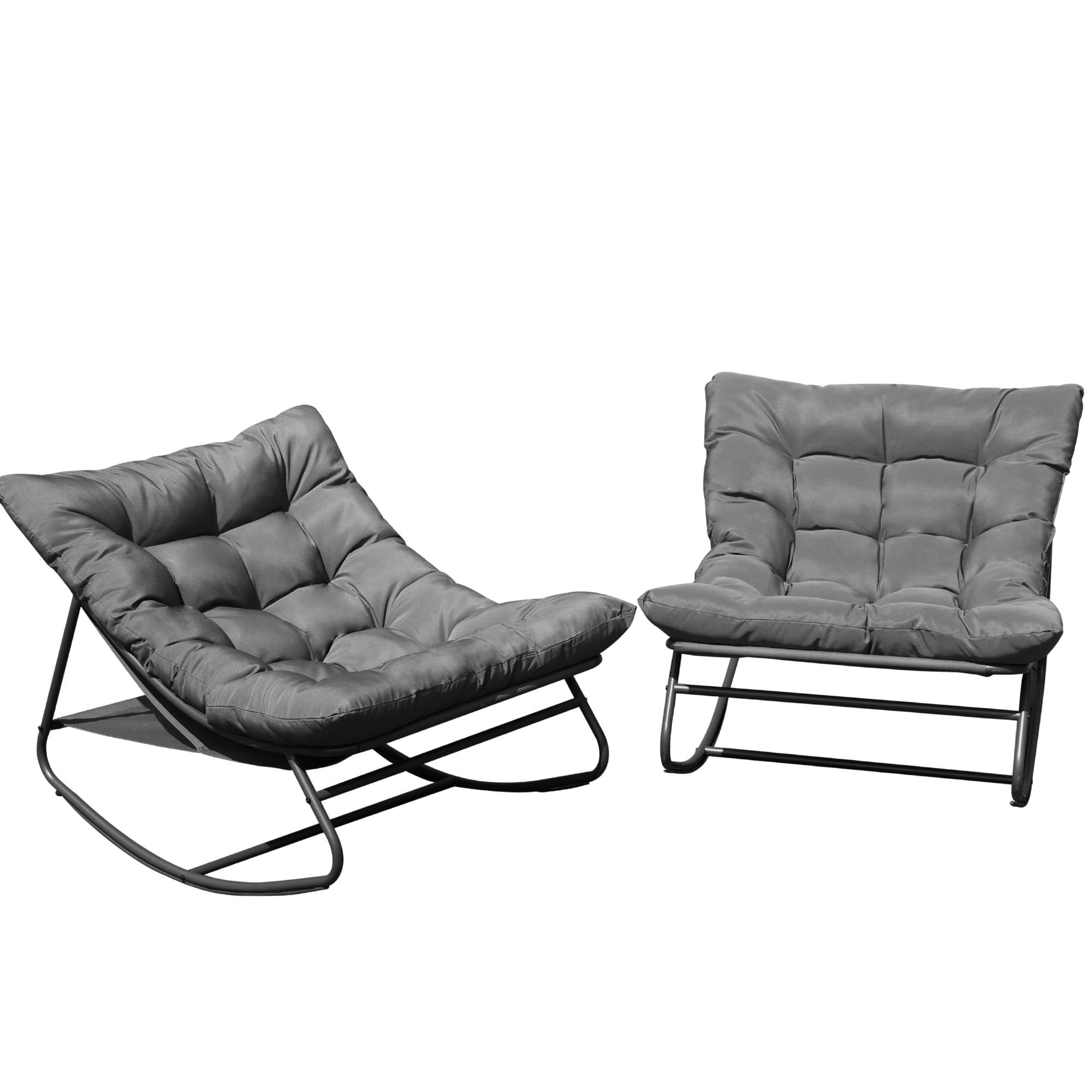 jamege Outdoor & Indoor Oversized Rocking Chairs Set of 2, Modern Metal Lounge Rocking Chair with Thick Cushions, High Back Rocker Chair Set for Living Room, Patio, Porch, Garden, Backyard