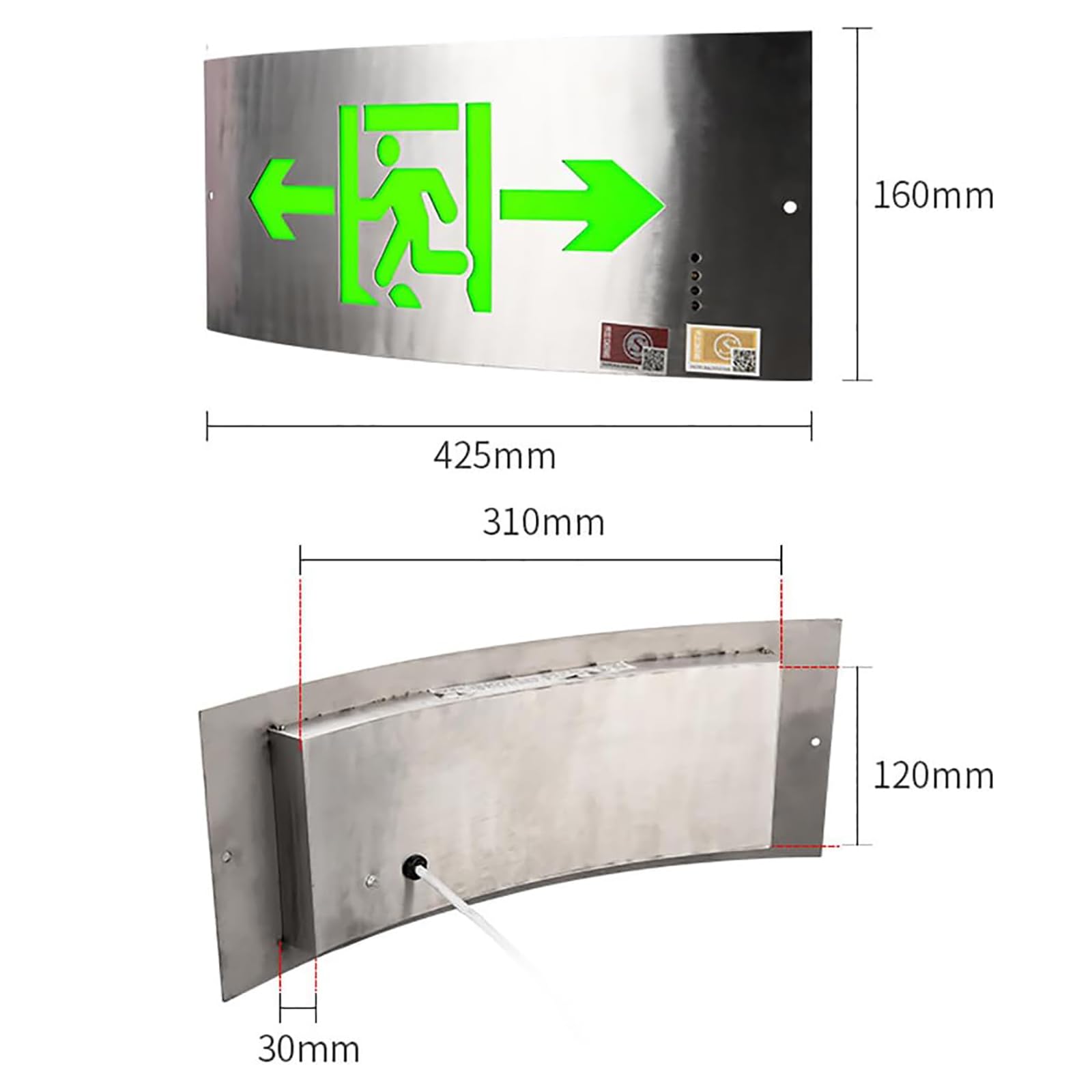 Hardwired Emergency Exit Sign, Emergency Exit Indicator with Battery Backup and Intelligent Fault Self-test Function, IP34 Protection Class and Bright Lighting, for Hotel Hospital Supermarket