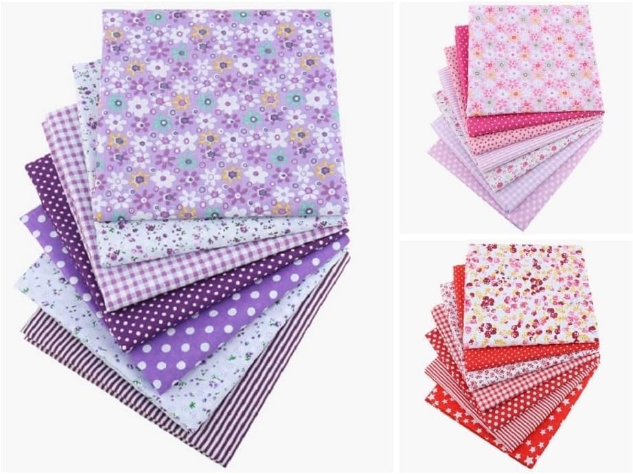 7Pcs Top Purple Cotton Craft Fabric Bundle Squares Patchwork,DIY Sewing Scrapbooking Quilting Floral Dot Pattern Craft and Hobby Fabric,Fabric Arts,Crafts and Sewing10" x 10" (25cm x 25cm)