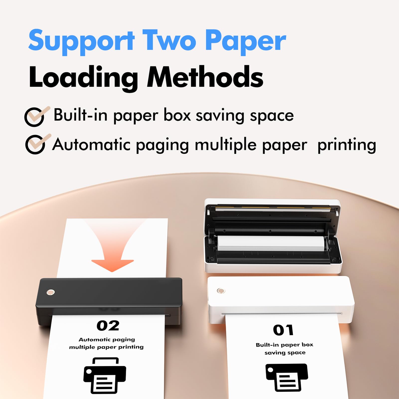 A4 Portable Thermal Printer Wireless BT & USB Connect with Mobile Computer 57mm/80mm/110mm/210mm2in/3in/4in/8in) Inkless Printing PDF File Webpage Contract Documents Picture Comes with 1pc Thermal