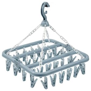 cofdds clothes drying hanger with 32 clips and drip foldable hanging rack,plastic hanging drying rack for clothes underwear socks (blue)