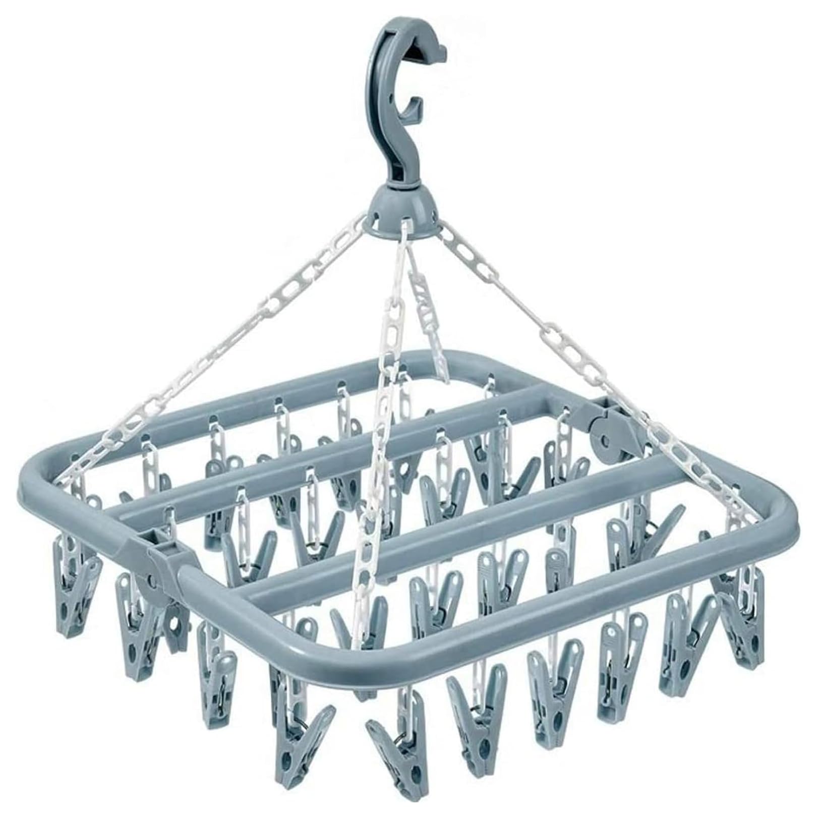 COFDDS Clothes Drying Hanger with 32 Clips and Drip Foldable Hanging Rack,Plastic Hanging Drying Rack for Clothes Underwear Socks (Blue)