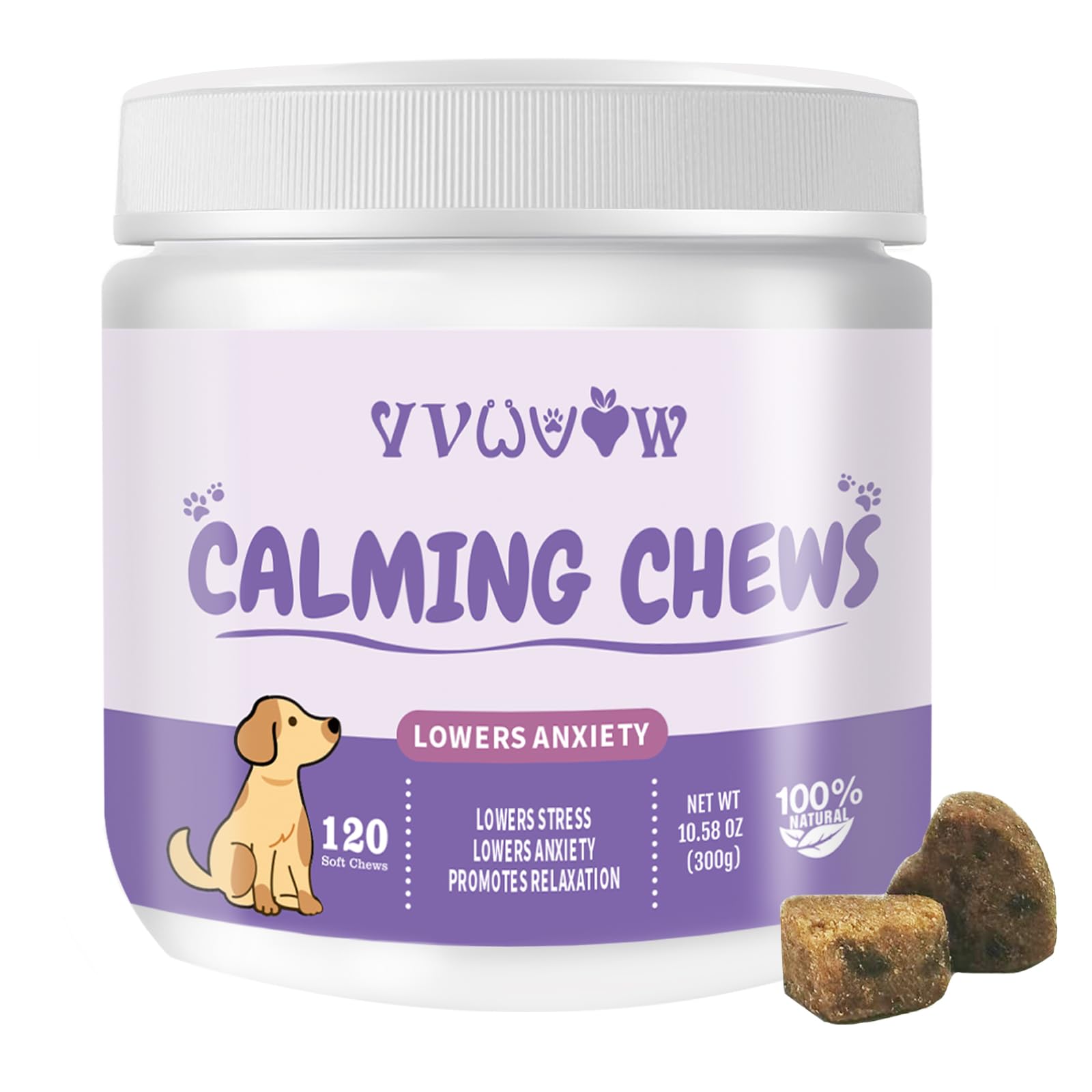 VVWVVW Calming Chews for Dogs 120PCs, Dog Calming Chews for Dog Anxiety Relief, Promote Relaxation, Aid with Separation, Barking and Sleeping, Natural Ingredients Calming Treats for Dogs