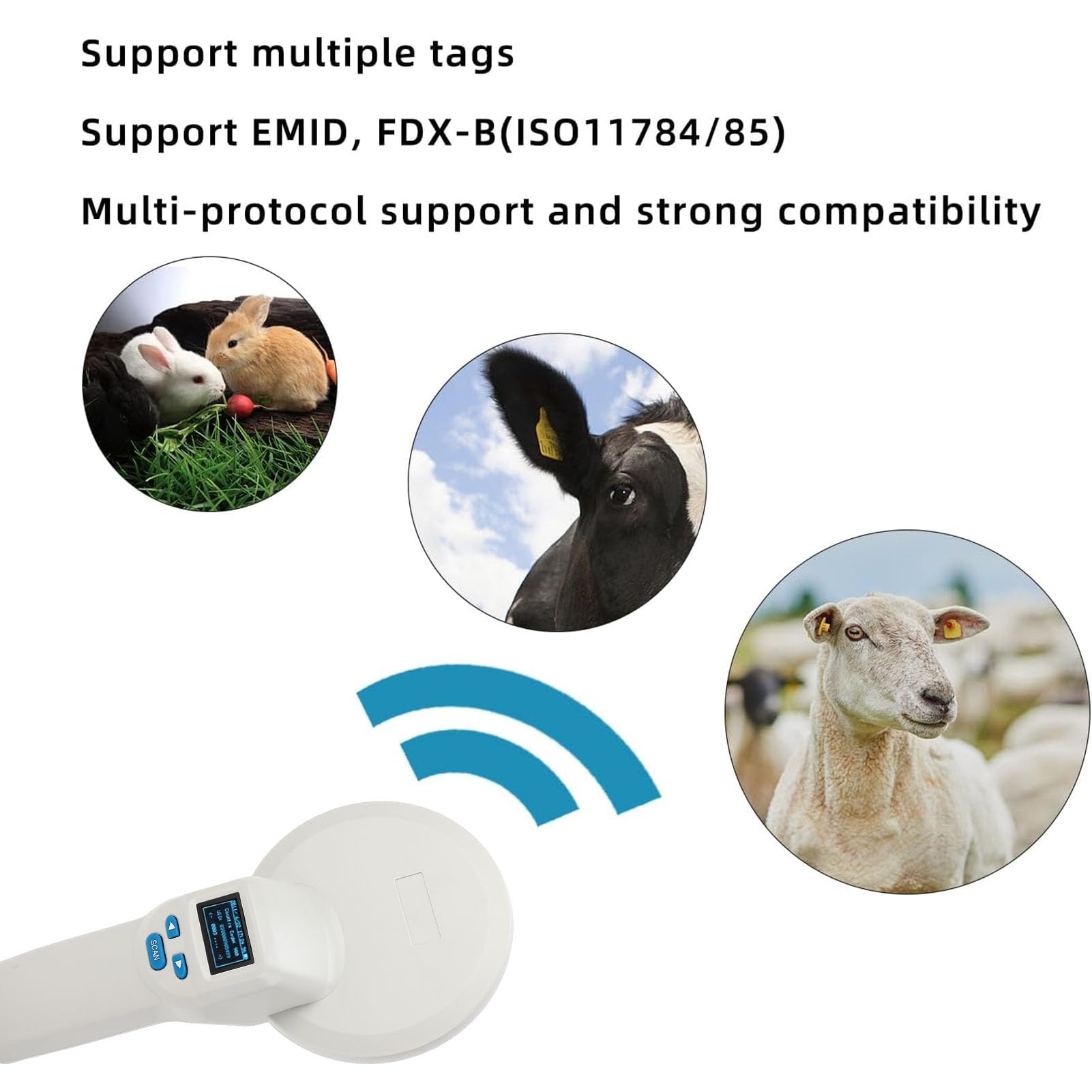 Fockety Pet Microchip Scanner, Animal Microchip Reader Animal Tag Scanner with Large OLED Display, Chip ID Scanner for Animal Pets Pigs Dogs Cats, Long Reading Distance