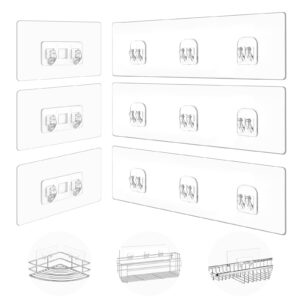 Qianyu 6 Pack Shower Caddy Adhesive Replacement Strips Strong Adhesive No Drilling Transparent Waterproof Wall Hooks for Soap Holder Kitchen Racks Bathroom Corner Shelves Storage