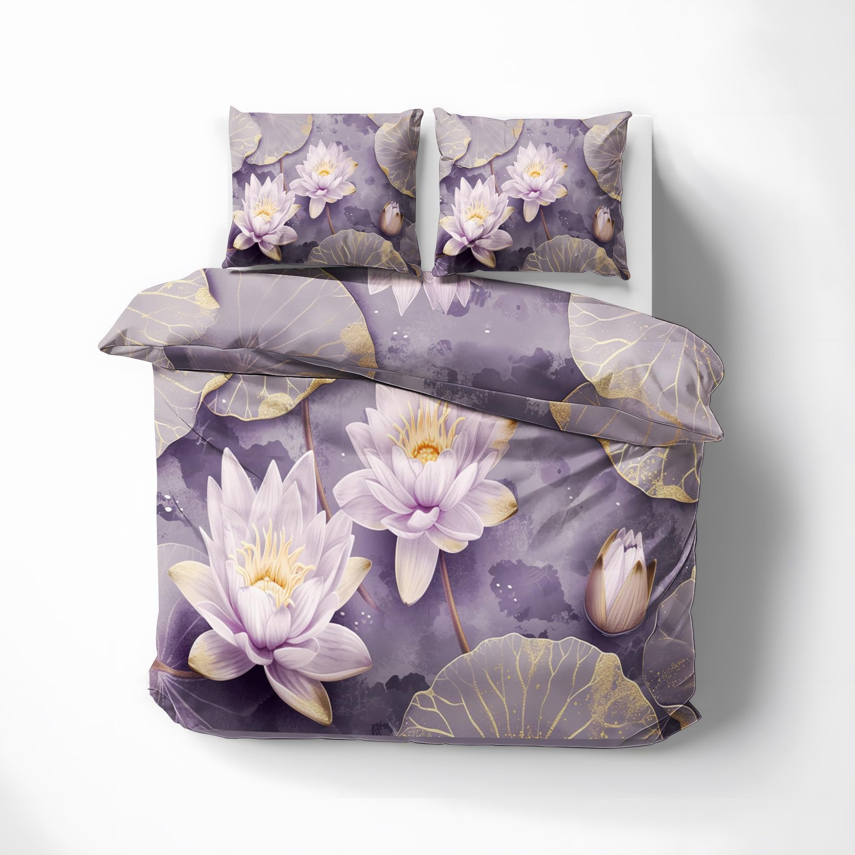 AopGlyvyr Lotus Flower Duvet Cover Twin Size, Floral Comforter Cover, Botanical Bedding Set, Breathable Duvet Cover with Zipper Closure, 3 Pieces with 1 Duvet Cover and 2 Pillowcase