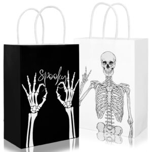 jarthenaamcs 24pcs halloween skull paper gift bags with handles black white skeleton party favor 2 designs candy goodie treat bags for party supplies,8.3 x 5.9 x 3 inch