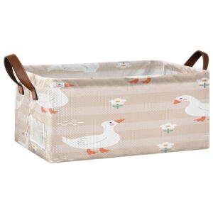 exnundod cute goose flowers storage bins duck stroage basket with metal frames collapsible storage bin with handles organizing closet blanket toys, 1pc