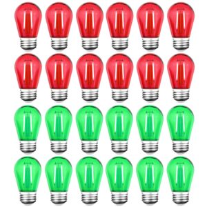 guileduo 24 pack s14 led red light bulb green light bulb, shatterproof 2 watt red green string light bulbs plastic waterproof e26 base filament edison outdoor replacement christmas light bulbs, 120v