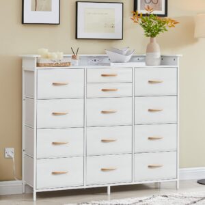 gamtue white dresser with charging station and led lights, dresser for bedroom with 13 drawers, dressers & chests of drawers for bedroom closet, tall dressers with pu storage