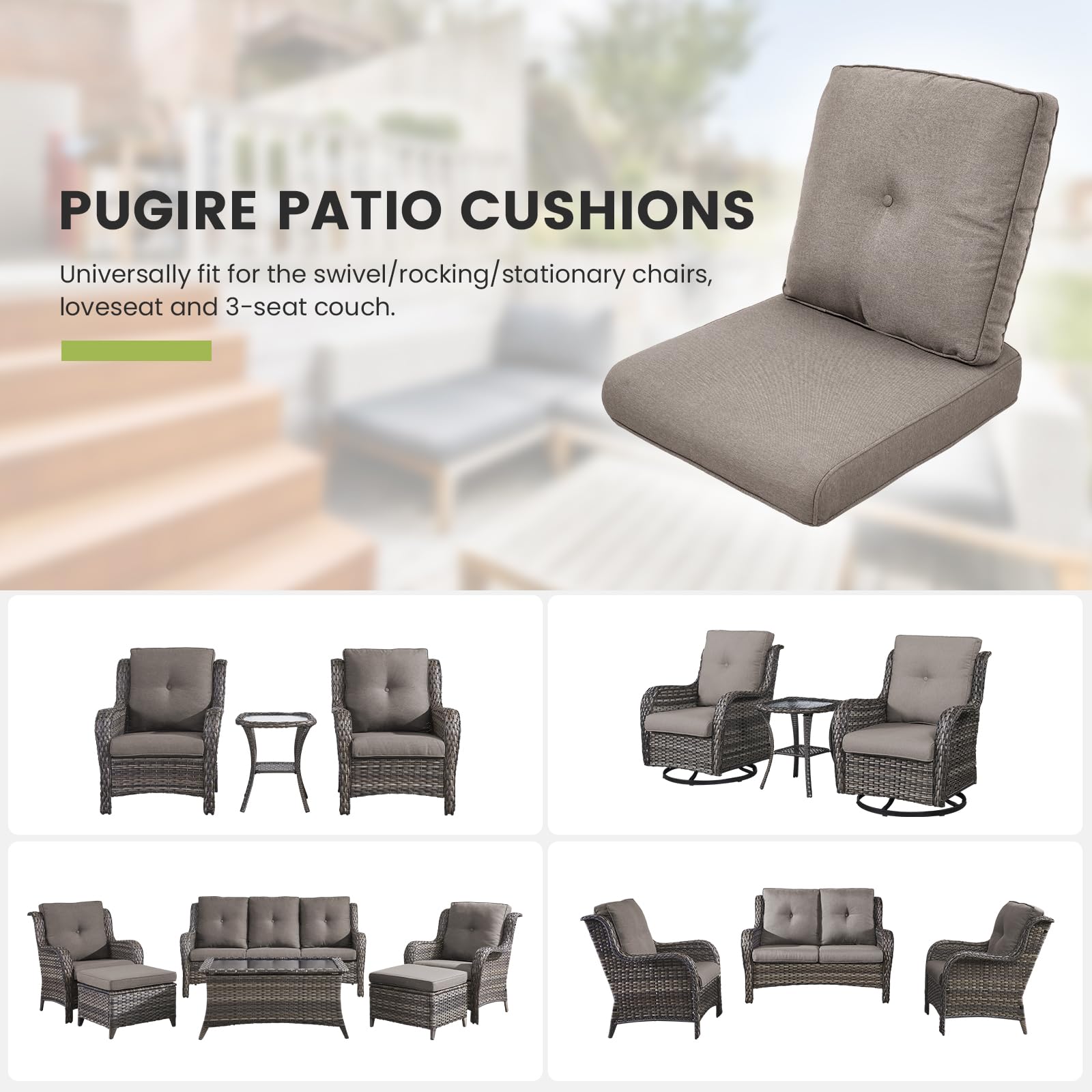 Patio Chair Cushions Set of 4 - Outside High Back Thick Water-Resistant Cushion 22x24 with Zipper Cover for Outdoor Glider Rocking Chairs Loveseat Couch – Grey/Button