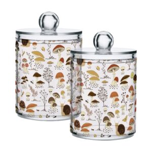 sdmka 2 pack apothecary jars bathroom cute cartoon mushrooms qtip holder dispenser clear plastic storage canister jar with lid for cotton ball, cotton swab