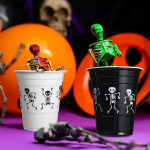 Potchen Skeleton Halloween Plastic Cups 16 oz Skeleton Printed Disposable Party Plastic Cups Funny Plastic Cups for Soda Juice Drinking Punch Halloween Party Favors Black and White(30 Pcs)