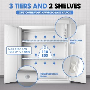 DNA MOTORING Metal Storage Cabinet, 36'' Locking Cabinet with 2 Doors and 2 Adjustable Shelves, Metal Cabinet Heavy Duty Utility Cabinet for Garage,Office,Home,Gym, White, TOOLS-00631-WH-WH