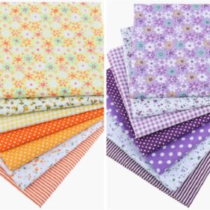 7Pcs Top Purple Cotton Craft Fabric Bundle Squares Patchwork,DIY Sewing Scrapbooking Quilting Floral Dot Pattern Craft and Hobby Fabric,Fabric Arts,Crafts and Sewing10" x 10" (25cm x 25cm)