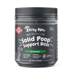 zesty paws solid poop support bites for dogs - dog stool hardener - pumpkin for dogs dog fiber supplement, prebiotics & probiotics - veterinarian formulated chews - diarrhea relief for dogs - 90 ct