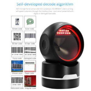 1D 2D QR Desk Wired Barcode Scanner Platform Hands-Free Automatic Sense Reader USB Port Plug&Play Compatible with Window Android System Image CMOS Sensor Suitable for Supermarket Retail