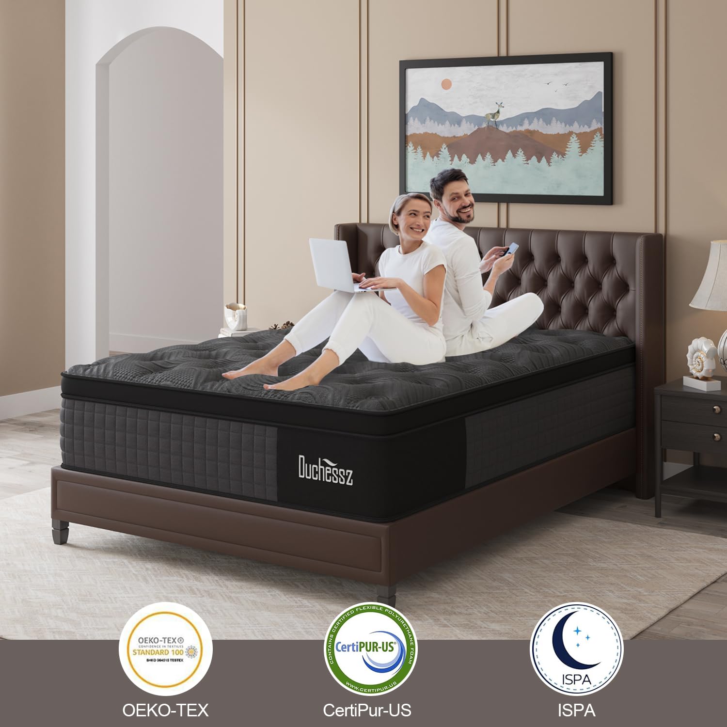 Duchessz Queen Mattress, 14 Inch Hybrid Mattress Black with Gel Memory Foam and Individually Pocket Innerspring Euro Top Mattress Medium Firm for Motion Isolation, Edge Support, 100 Night Trial