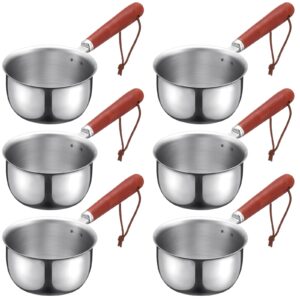 teenyyou 6 pcs mini saucepan mini stainless steel soup pot 10 oz butter warmer pot mini milk warmer pot with wooden handle small cooking pot sauce pan multipurpose breakfast soup coffee warmer pot