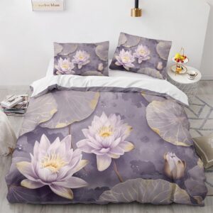 aopglyvyr lotus flower duvet cover twin size, floral comforter cover, botanical bedding set, breathable duvet cover with zipper closure, 3 pieces with 1 duvet cover and 2 pillowcase