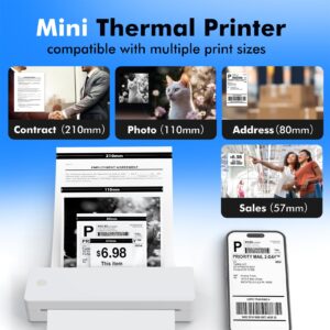 A4 Portable Thermal Printer Wireless BT & USB Connect with Mobile Computer 57mm/80mm/110mm/210mm2in/3in/4in/8in) Inkless Printing PDF File Webpage Contract Documents Picture Comes with 1pc Thermal