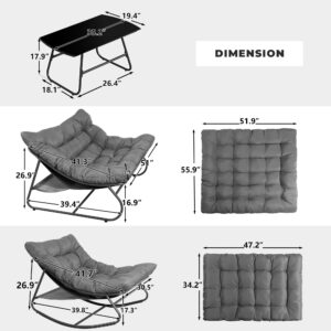 jamege 4 Pieces Patio Furniture Set with Rocking Chairs, Outdoor Patio Metal Loveseat Conversation Set with Cushions, Oversized Rocker Chair, Coffee Table for Porch, Garden, Backyard, Indoor