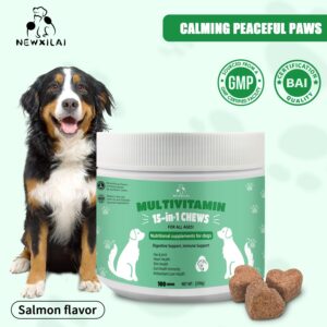 Multivitamin Chews for Dog Supplement-Dog Multivitamin Treats with Glucosamine chondroitin Probiotics Omega Fish Oil Improved Digestion Antioxidants Support Skin Hip Joint with Healthy Immune System