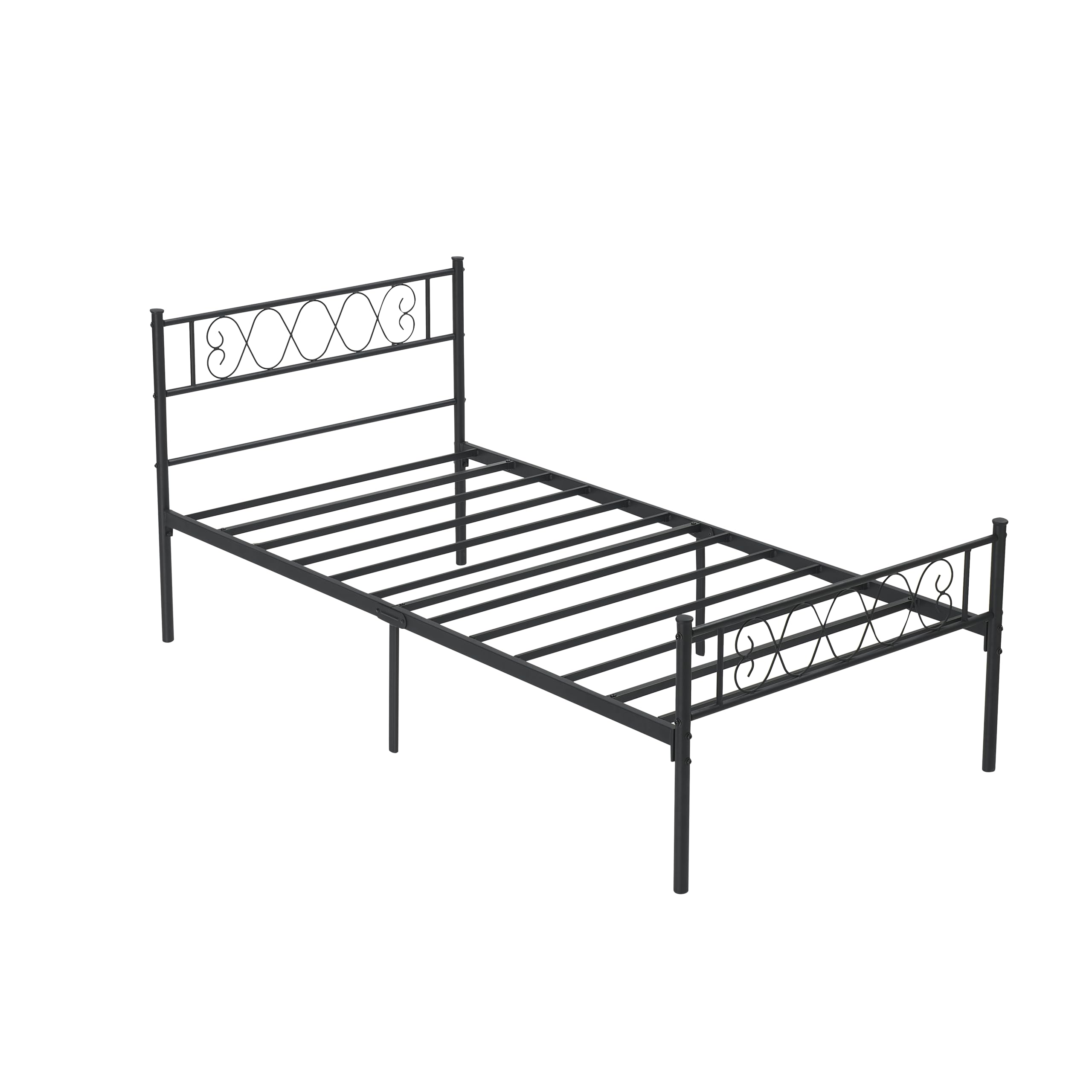 SUNNYFURN Metal Twin Bed Frame Metal Platform Bed Frame with Headboard and Footboard Classic Metal Bed Frame with Iron-Art Sweet Heart for Girls and Boys No Box Spring Needed Noise-Free