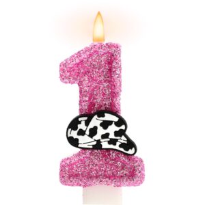 jarthenaamcs hot pink cowgirl glitter candle holy cow im one birthday decoration number 1 cake topper for girls first 1st birthday party supplies